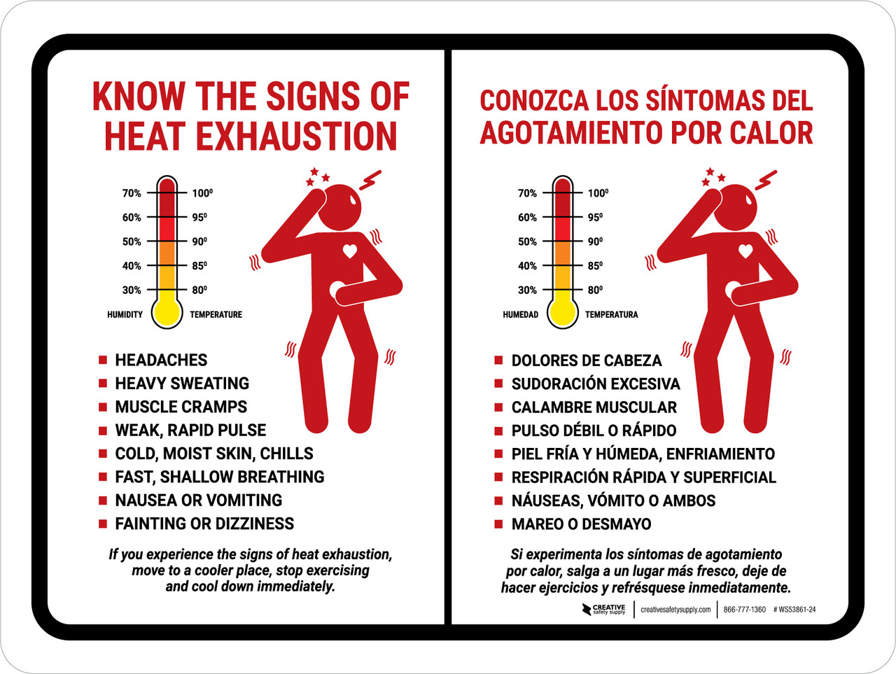 Know The Signs Of Heat Exhaustion Bilingual Landscape Wall Sign
