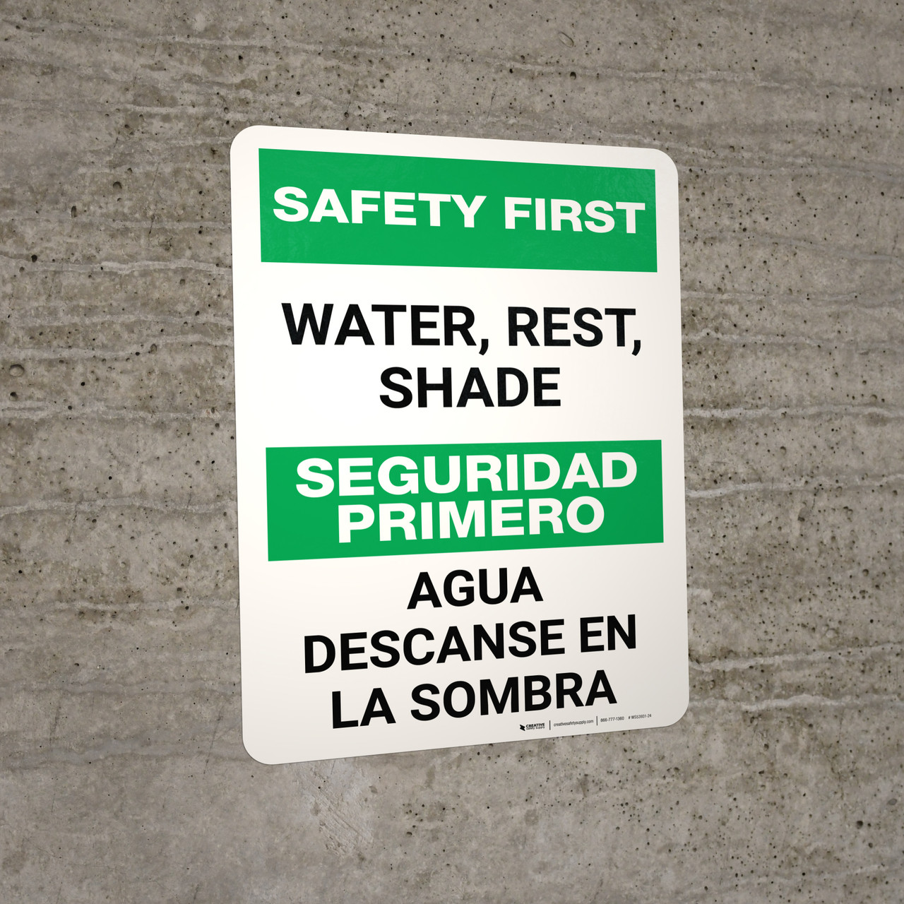 Safety First: Water Rest Shade Bilingual Portrait - Wall Sign