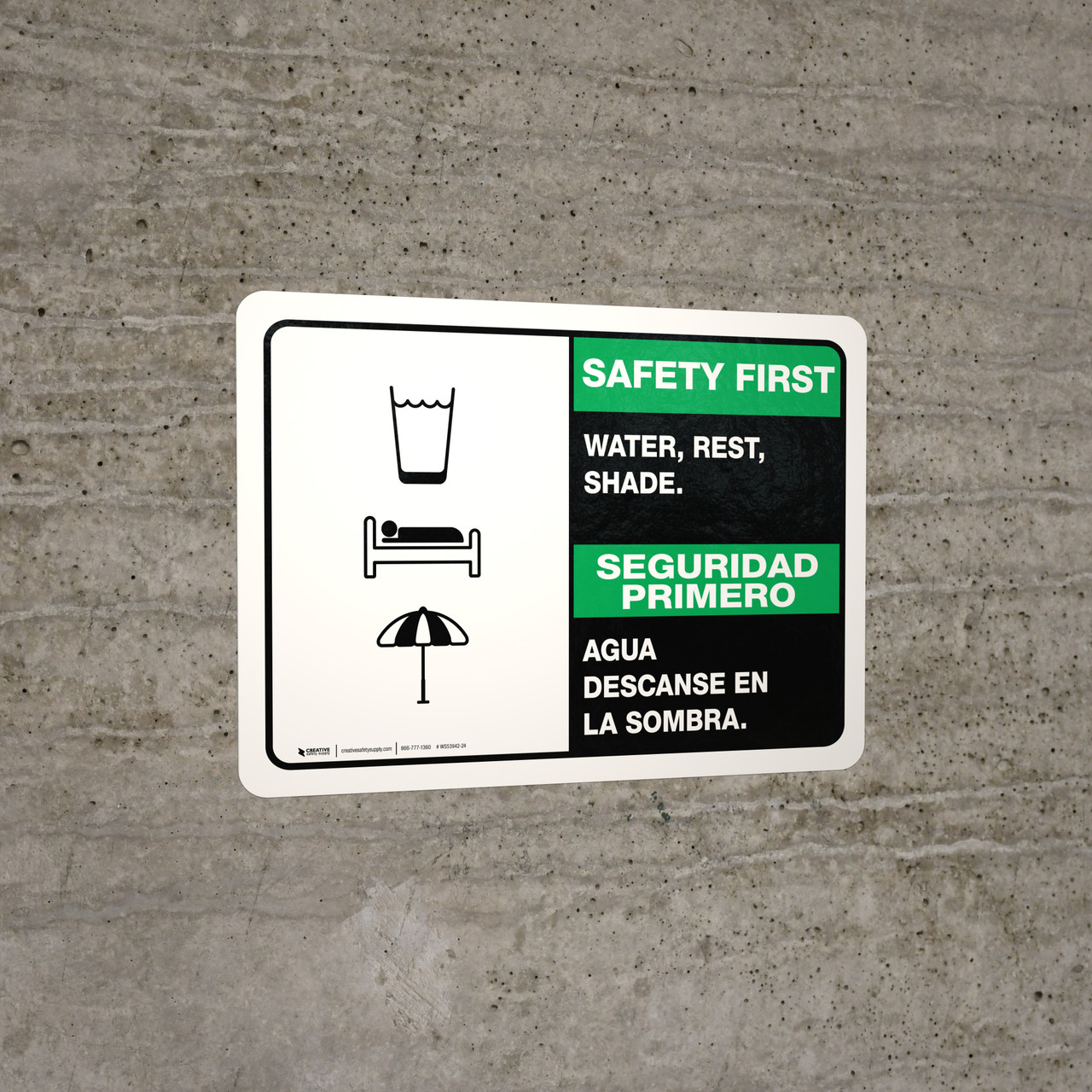 Safety First: Water Rest Shade Bilingual Spanish Landscape - Wall Sign ...
