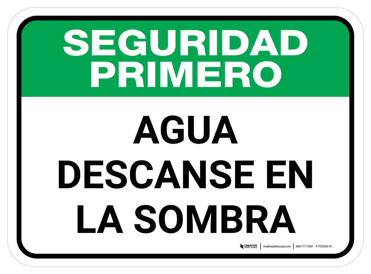 Safety First: Water Rest Shade Spanish Rectangular - Floor Sign ...