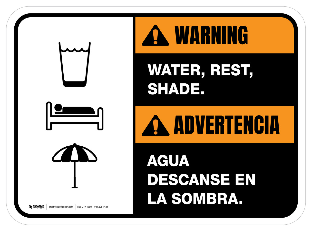 Warning: Water Rest Shade Bilingual Spanish Rectangular - Floor Sign ...