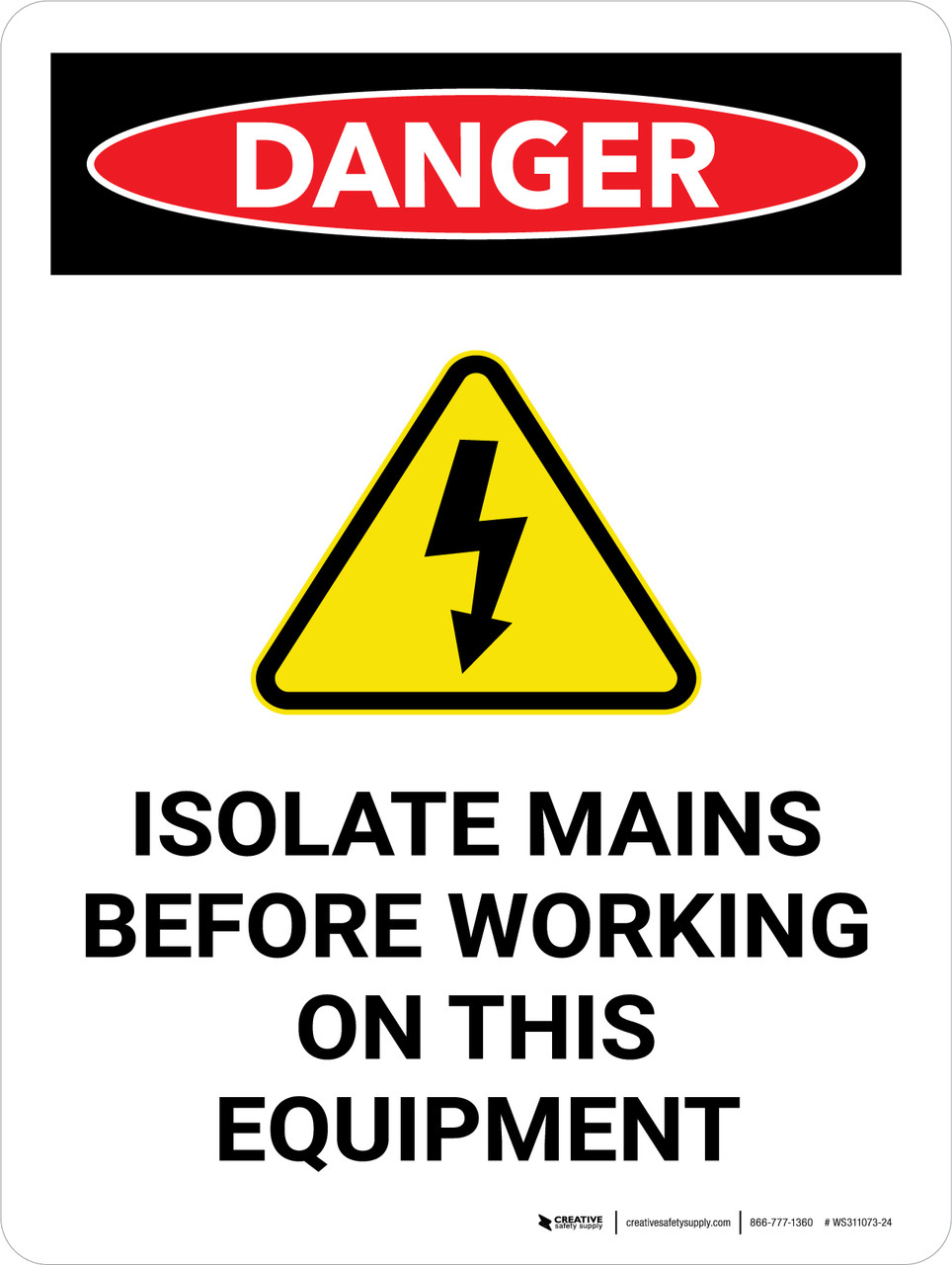 Danger: Isolate Mains Before Working On This Equipment Portrait - Wall ...