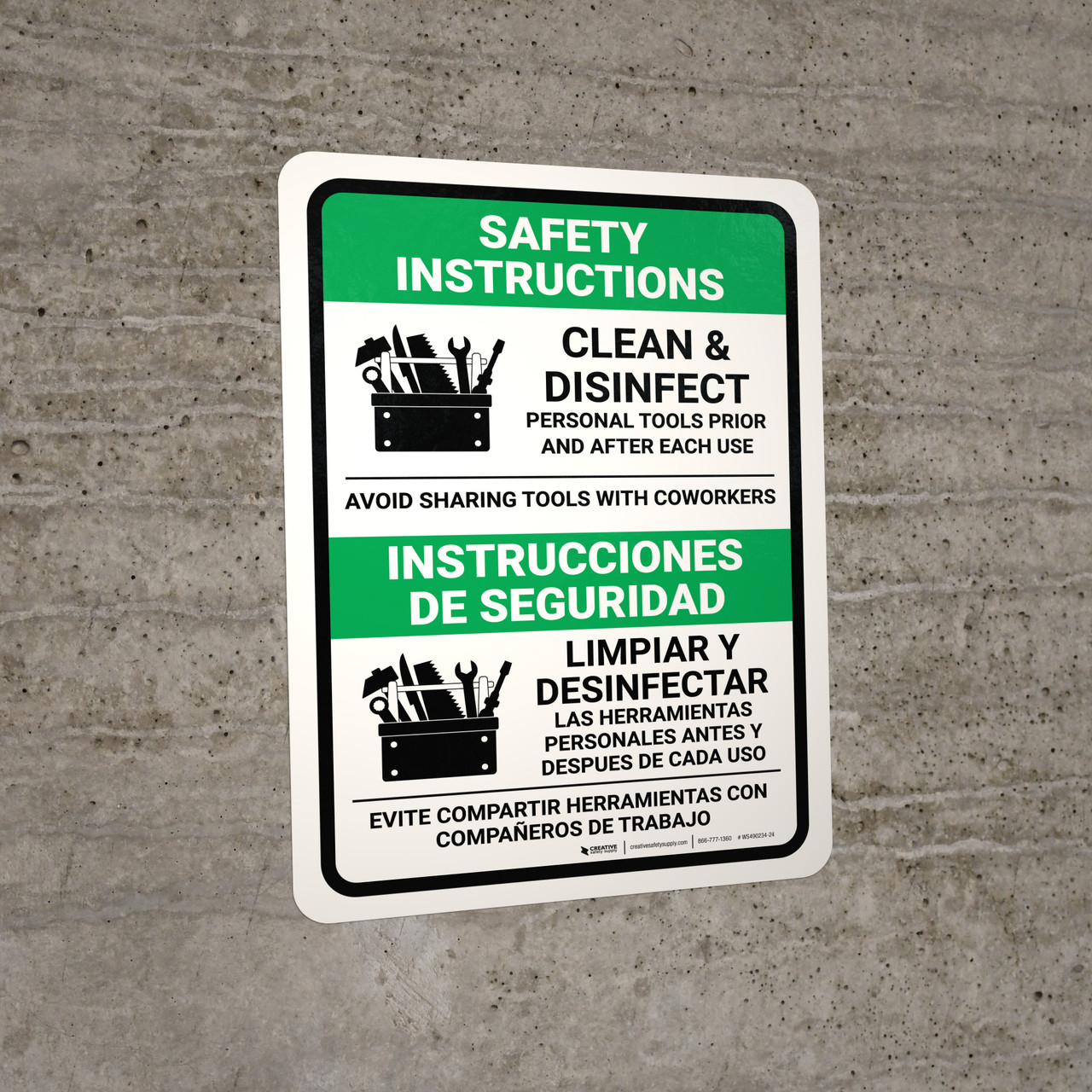 Safety Instructions Bilingual Spanish Portrait - Wall Sign