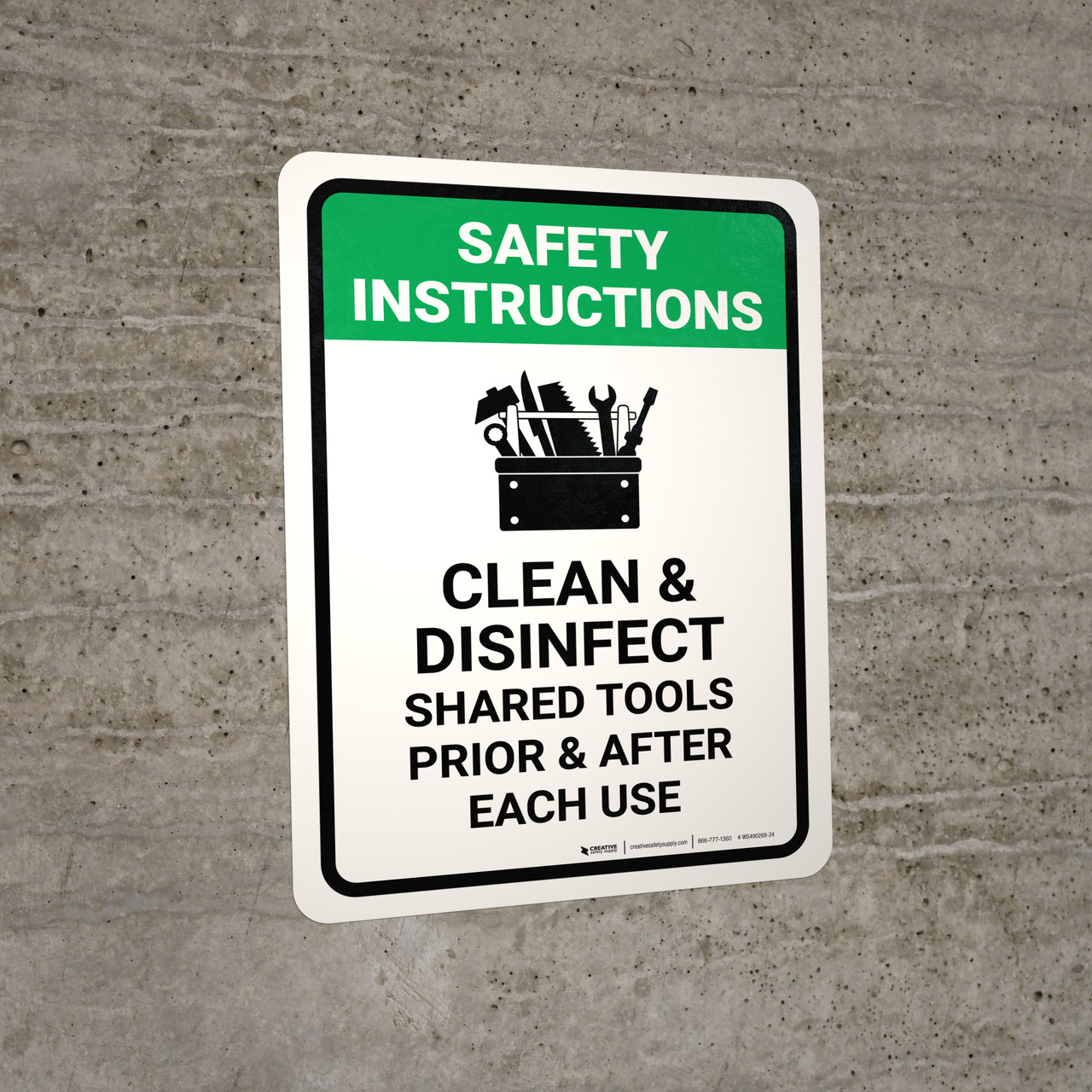 Safety Instructions: Clean & Disinfect Shared Tools Portrait - Wall Sign