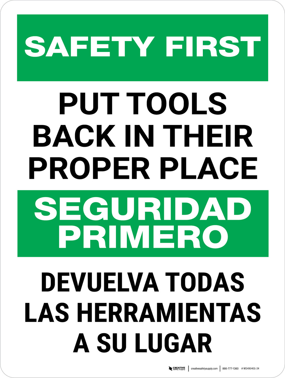 Safety First: Put Tools Back In Their Proper Place Bilingual Spanish ...