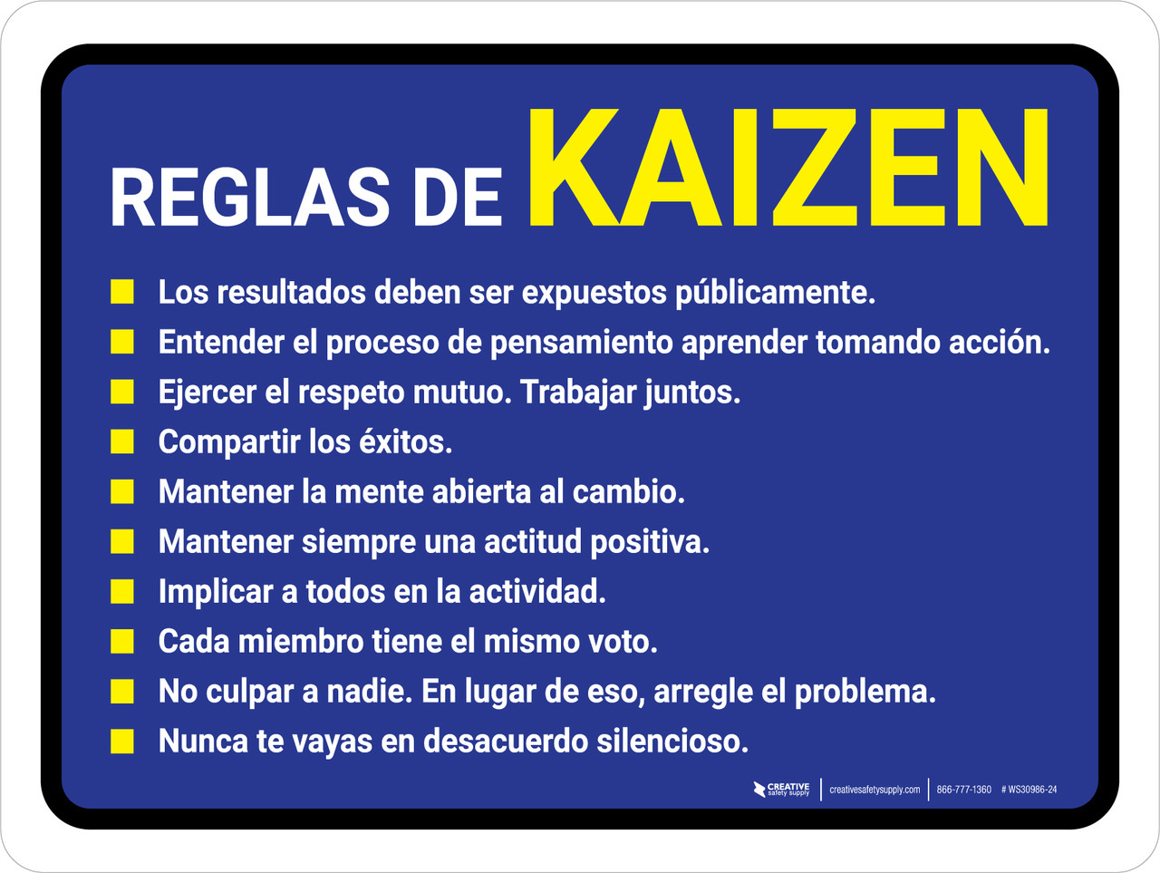 Reglas Kaizen Horizontal - Wall Sign