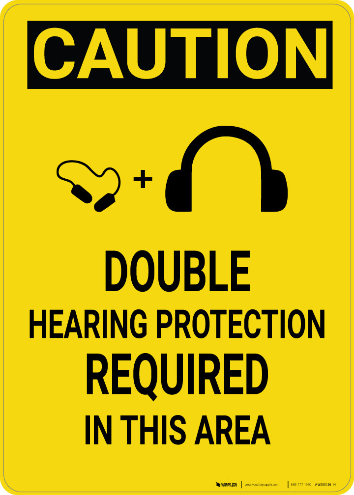 Caution: Double Hearing Protection Required in This Area - Wall Sign ...