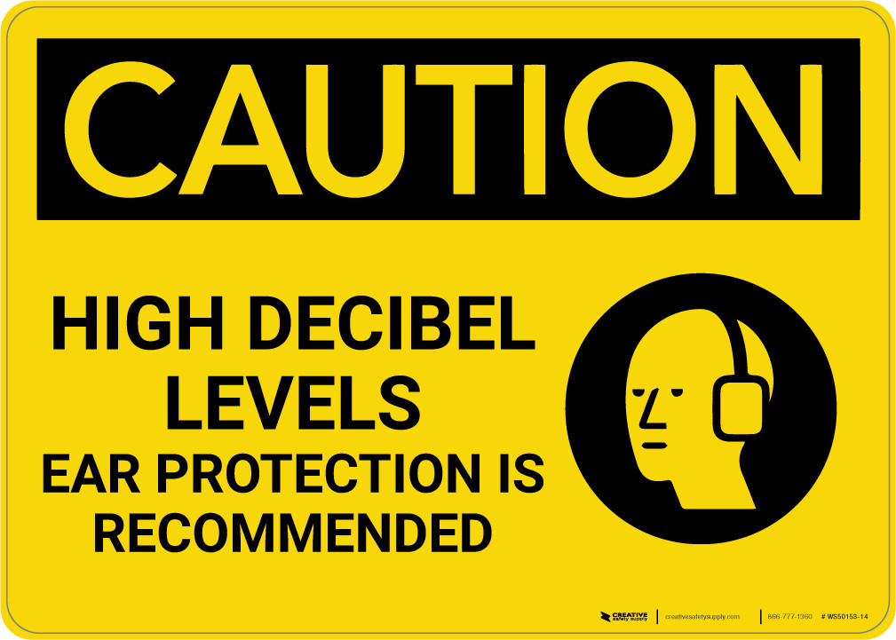 Caution: High Decibel Levels Ear Protection Recommended - Wall Sign