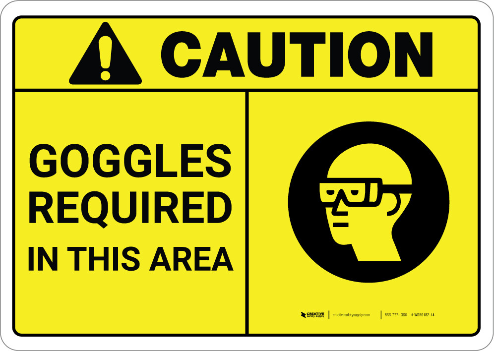 Caution: PPE Goggles Required in This Area ANSI - Wall Sign