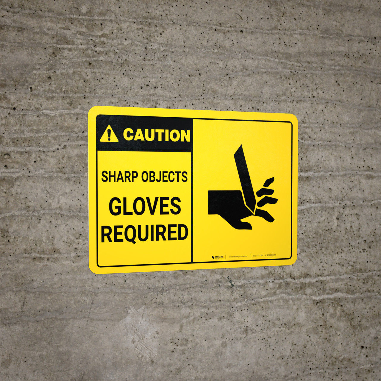 Caution: PPE Sharp Objects Gloves Required With Graphic - Wall Sign