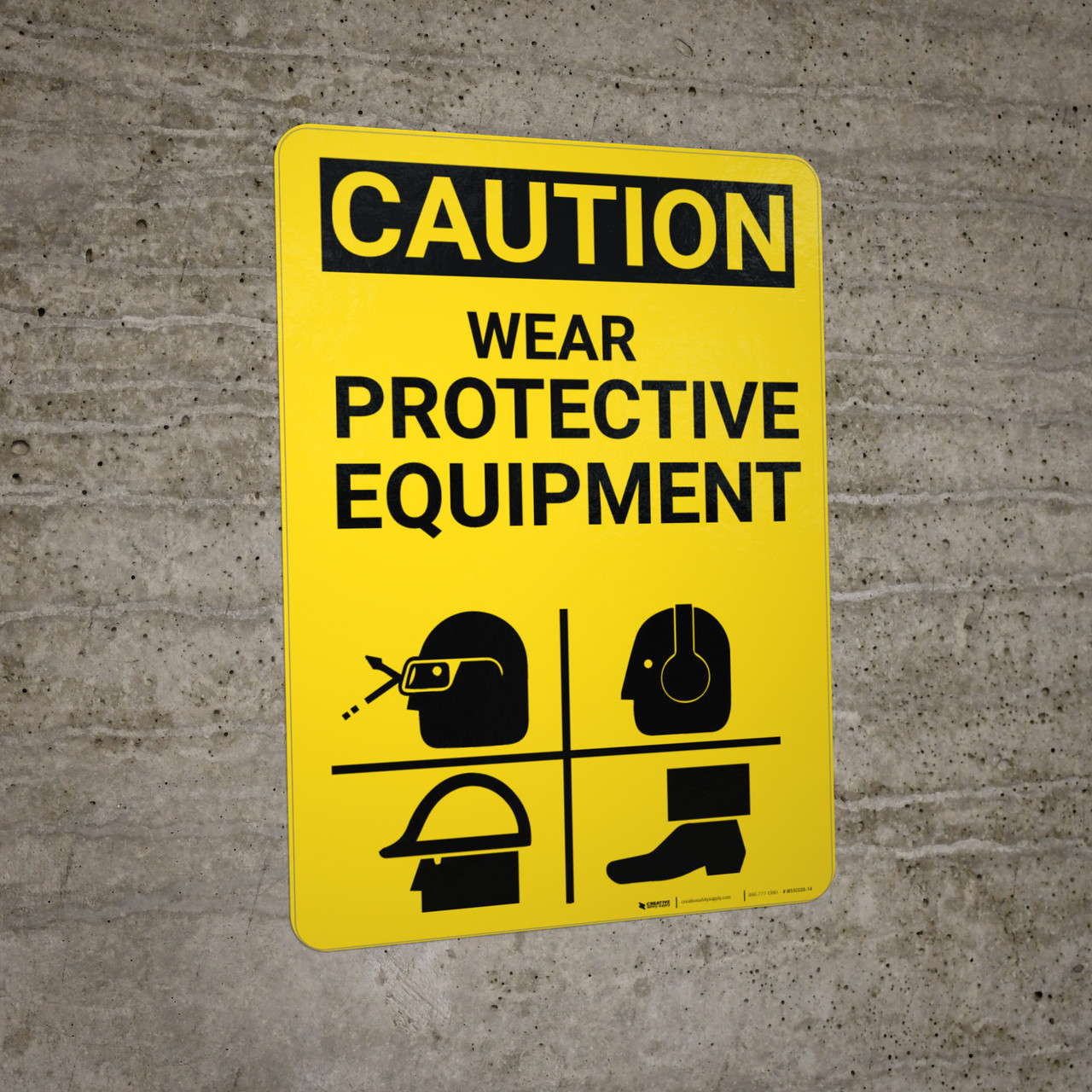 Caution Ppe Wear Protective Equipment Vertical With Graphic Wall Sign