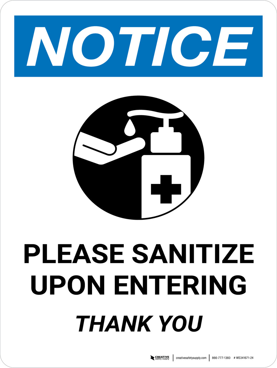 Notice: Please Sanitize Upon Entering Thank You Portrait - Wall Sign ...