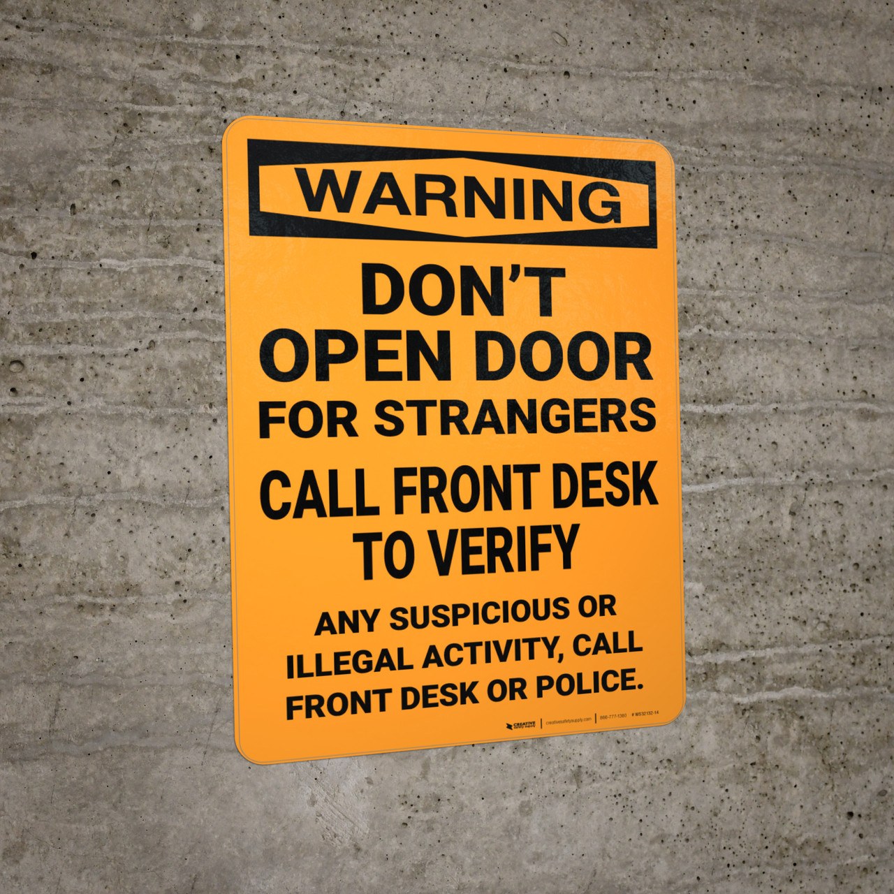 Warning: Don't Open Door for Stranger Call Front Desk - Wall Sign