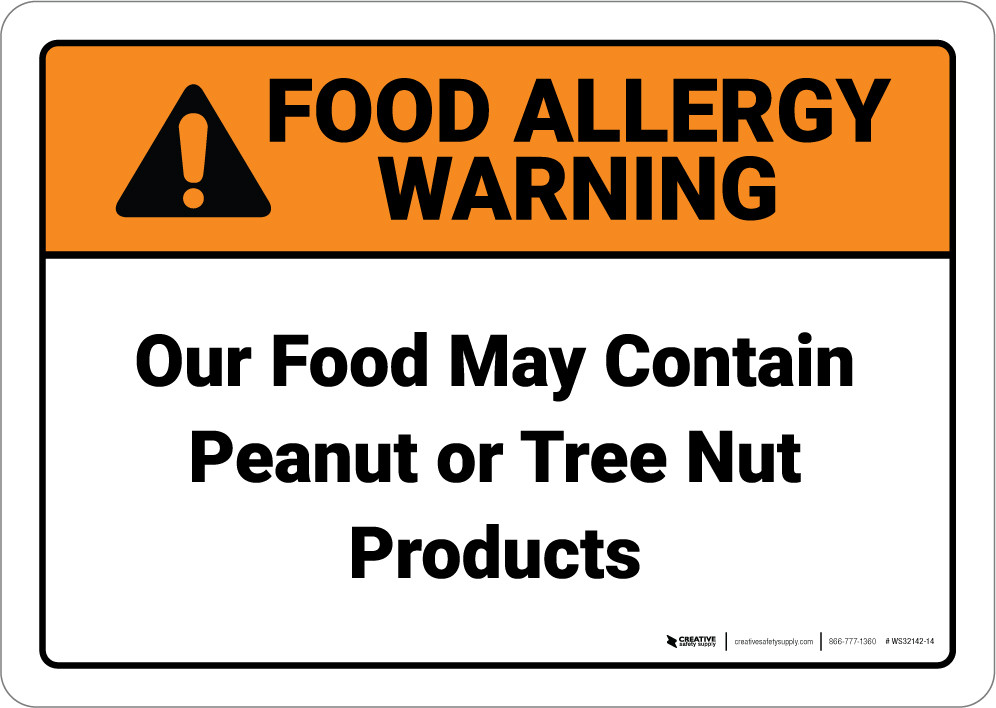 Warning: Food May Contain Peanut Tree Nut Tent - Wall Sign | Creative ...