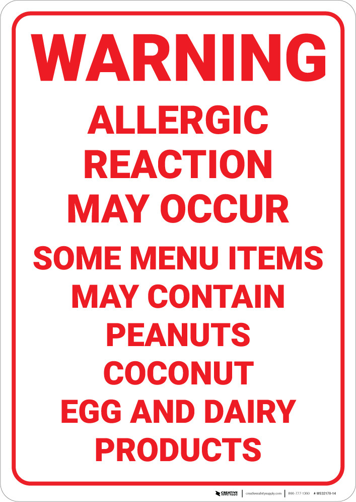 Warning: May Contain Peanut Coconut Egg Dairy Products - Wall Sign
