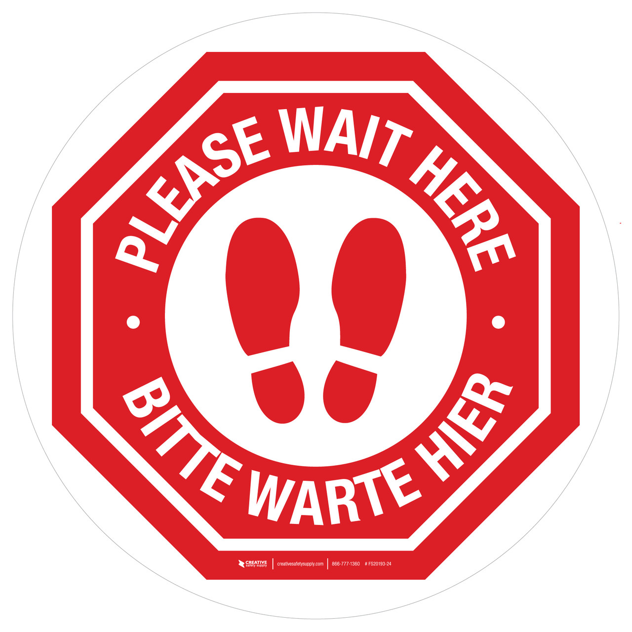 HALT Bitte Warte Hier (STOP Please Wait Here) Bilingual German - Floor Sign