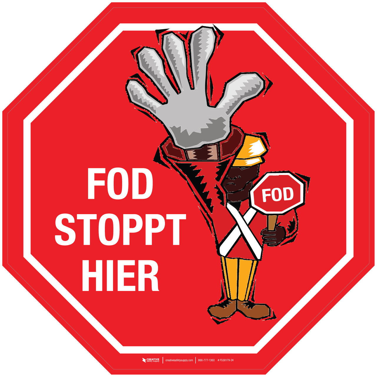 FOD Stoppt Hier (FOD Stops Here) Circular German - Floor Sign ...