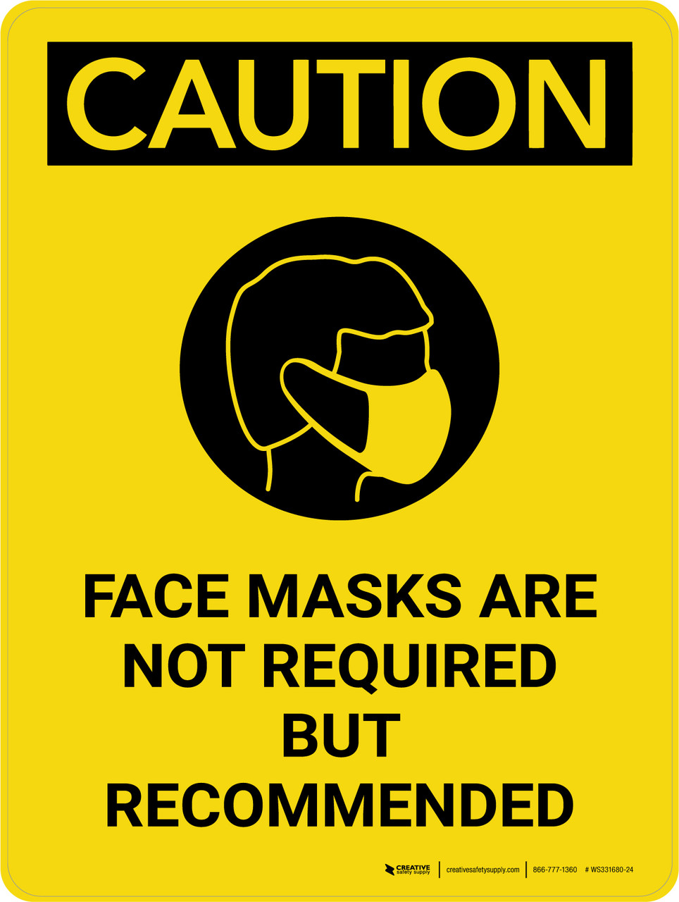 Caution: Face Masks Not Required But Recommended Portrait - Wall Sign ...