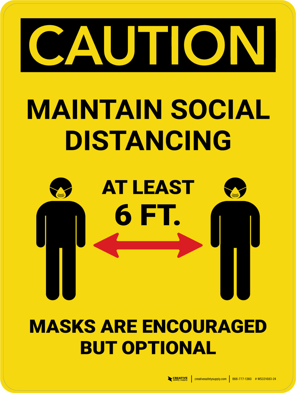 Caution: Maintain Social Distancing Mask Encouraged V3 Portrait - Wall Sign