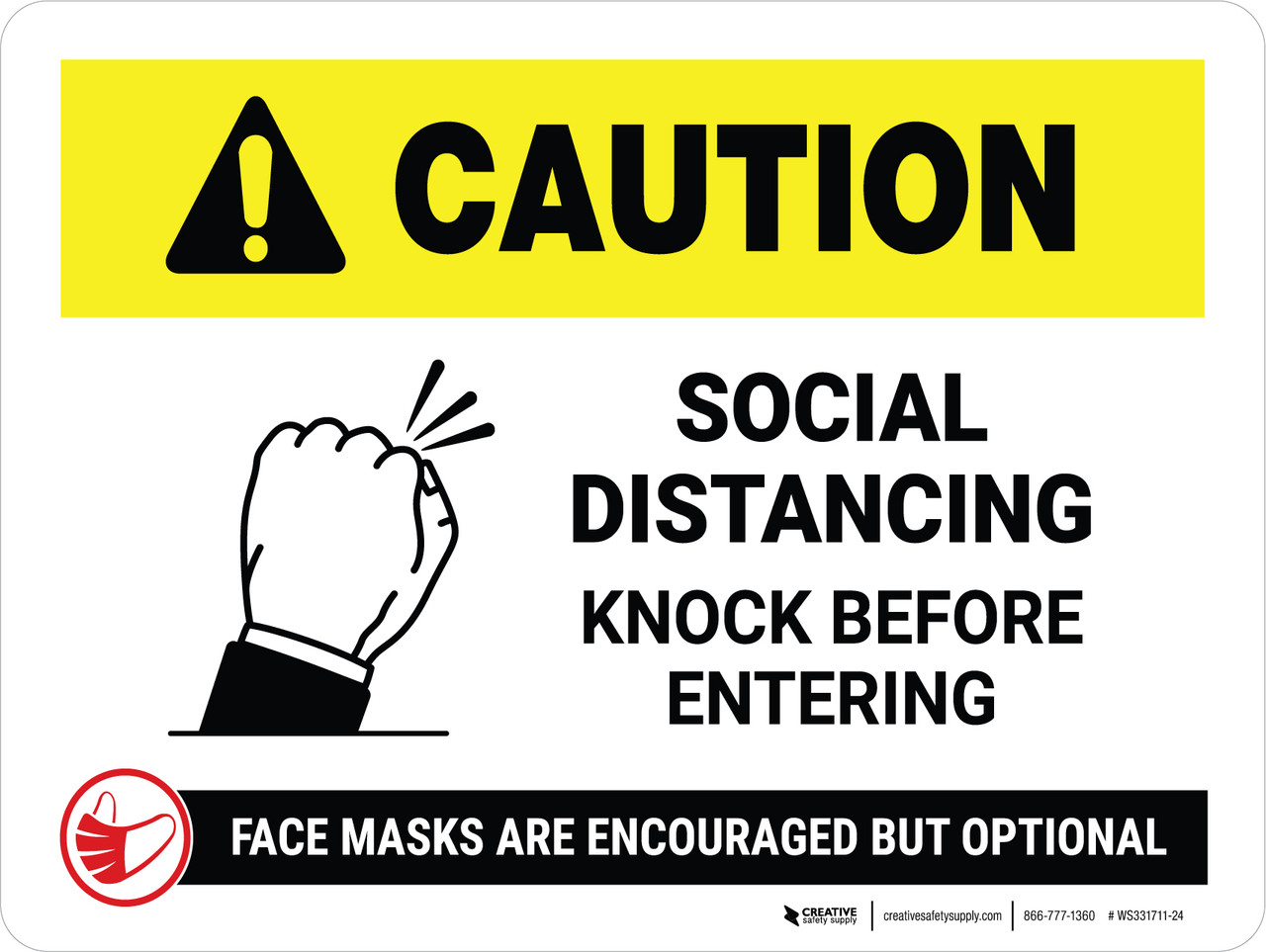 Caution: Social Distancing Knock Before Entering Landscape - Wall Sign