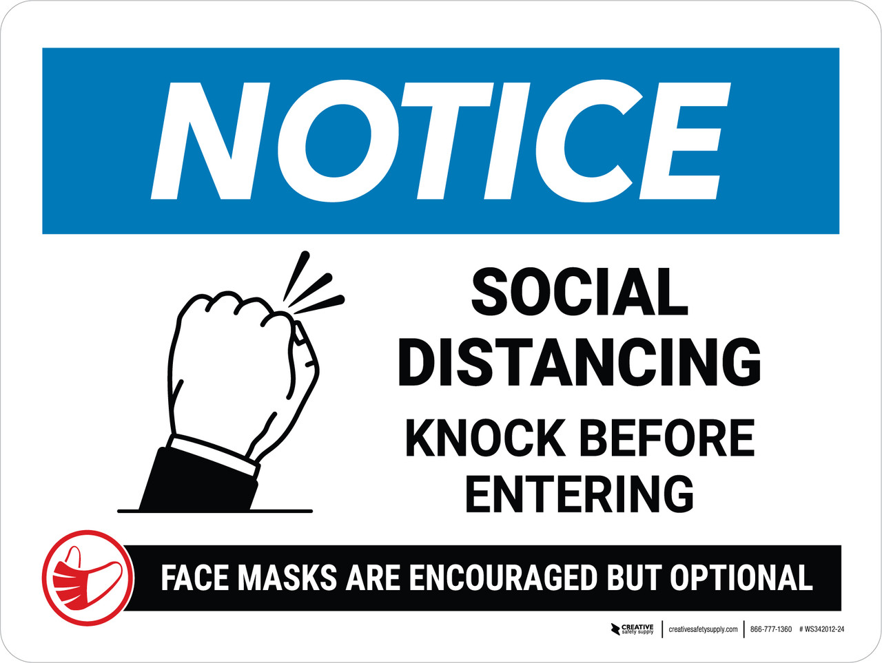 Notice: Social Distancing Knock Before Entering Landscape - Wall Sign