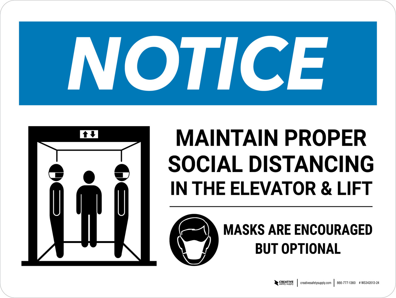 Notice: Social Distancing Masks Encouraged Landscape - Wall Sign