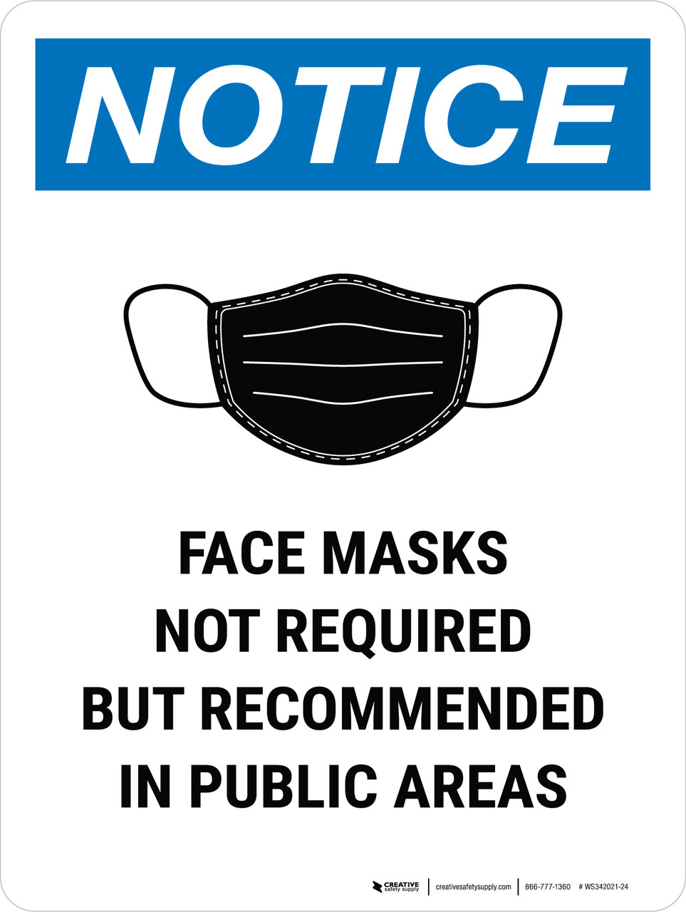 Notice: Face Mask Recommended In Public Portrait - Wall Sign