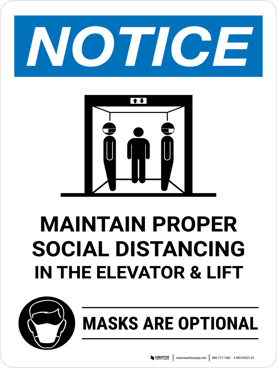 Notice: Maintain Social Distancing Masks Optional Portrait - Wall Sign ...