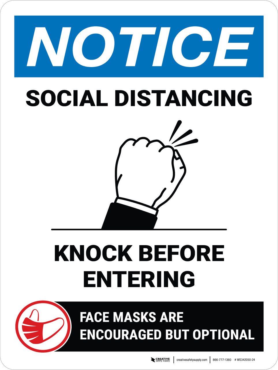 Notice: Social Distancing Knock Before Entering Portrait - Wall Sign