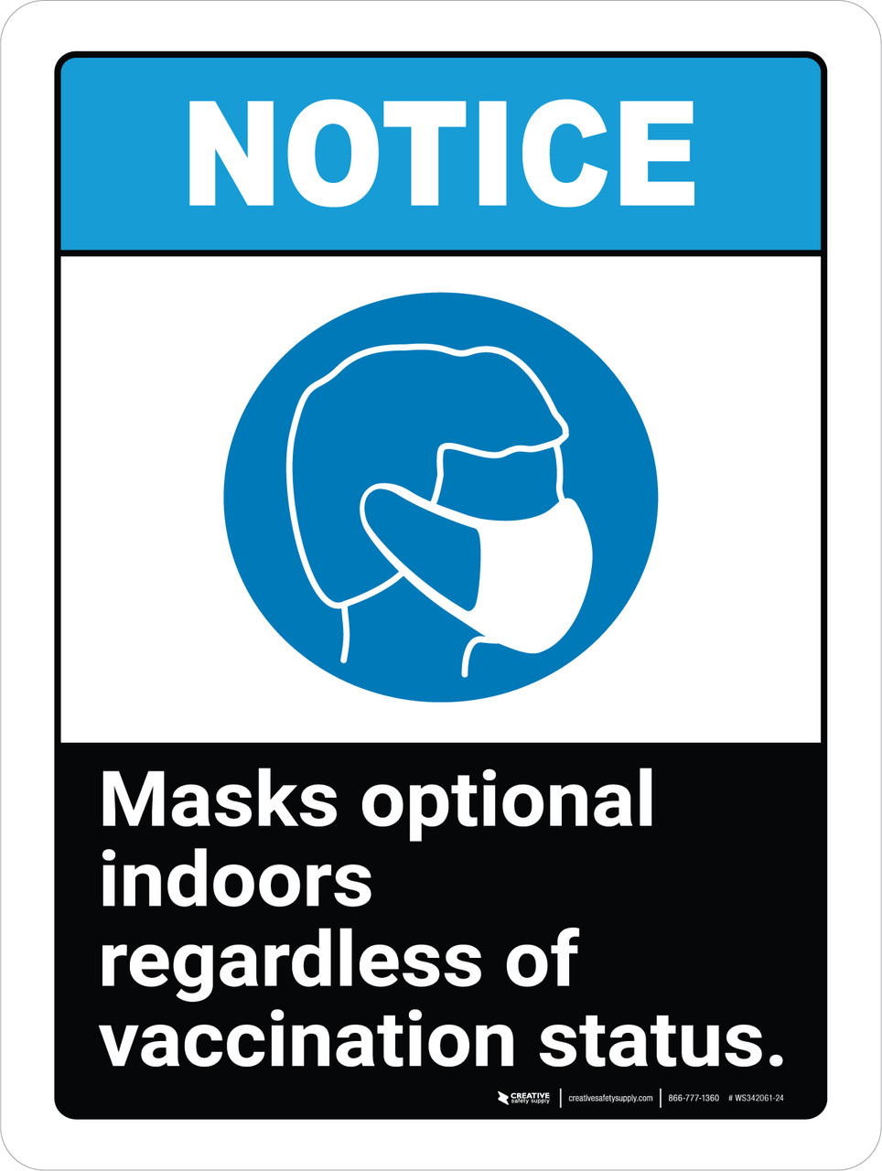 Notice: Mask Optional Indoors Regardless ANSI Portrait - Wall Sign
