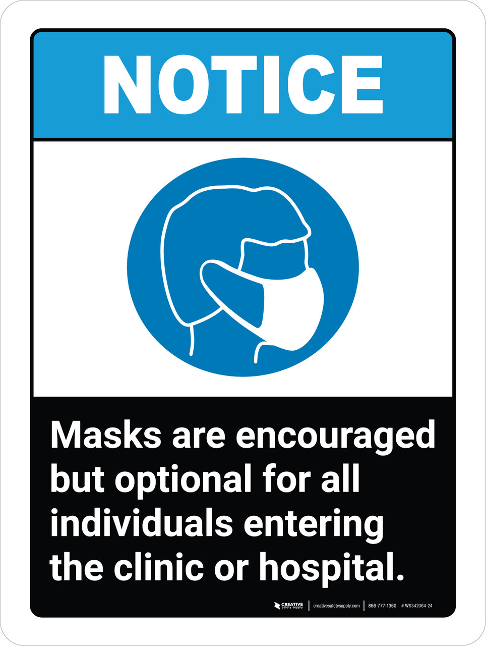Notice: Masks Encouraged But Optional Entering Hospital ANSI Portrait ...