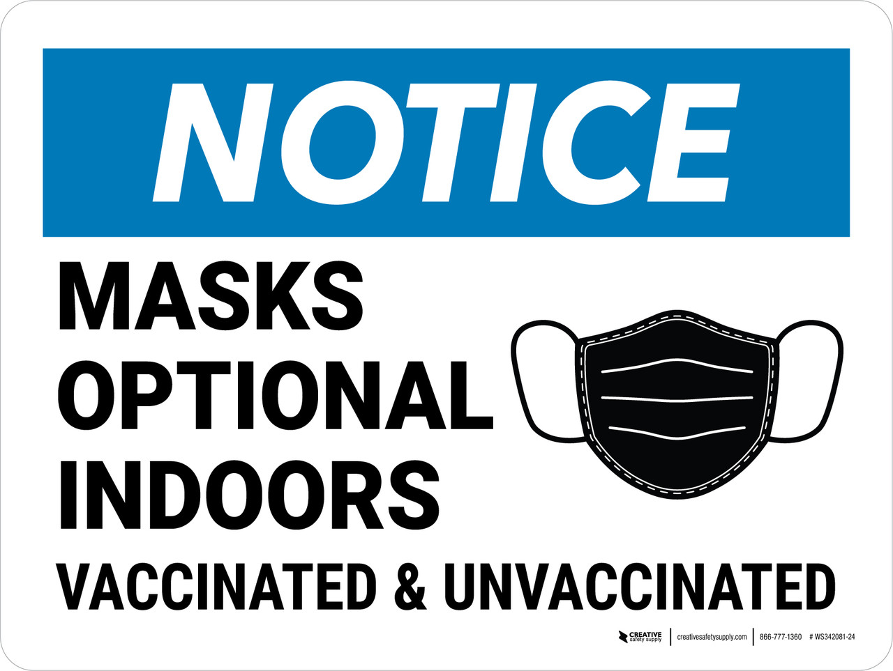 Notice: Mask Optional Indoors Landscape - Wall Sign