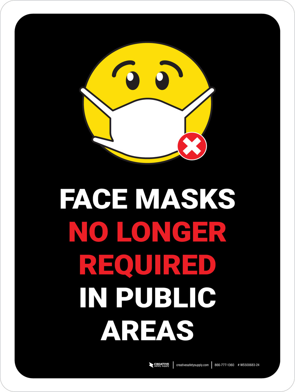Face Mask No Longer Required In Public Areas Portrait - Wall Sign ...