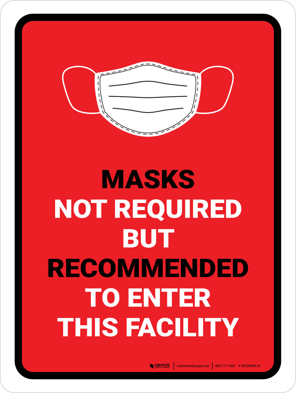 Face Masks Not Required Enter Facility Red Portrait - Wall Sign