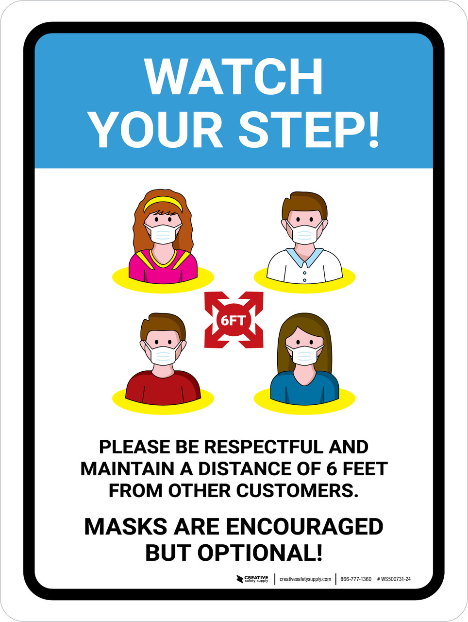 Watch Your Step Mask Encouraged Portrait - Wall Sign