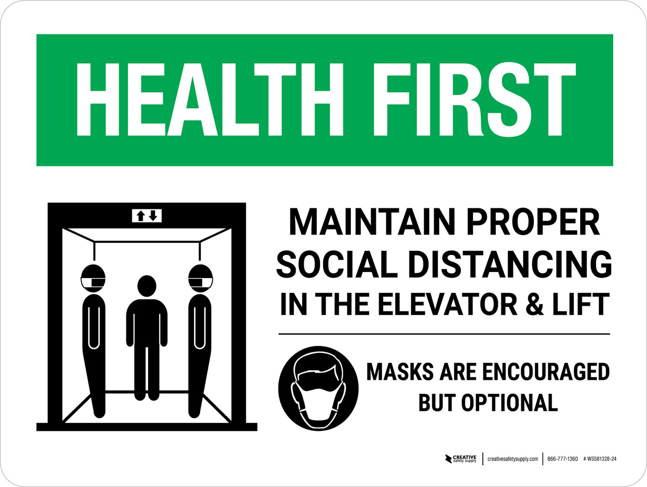 Health First: Social Distancing Masks Encouraged Landscape - Wall Sign ...