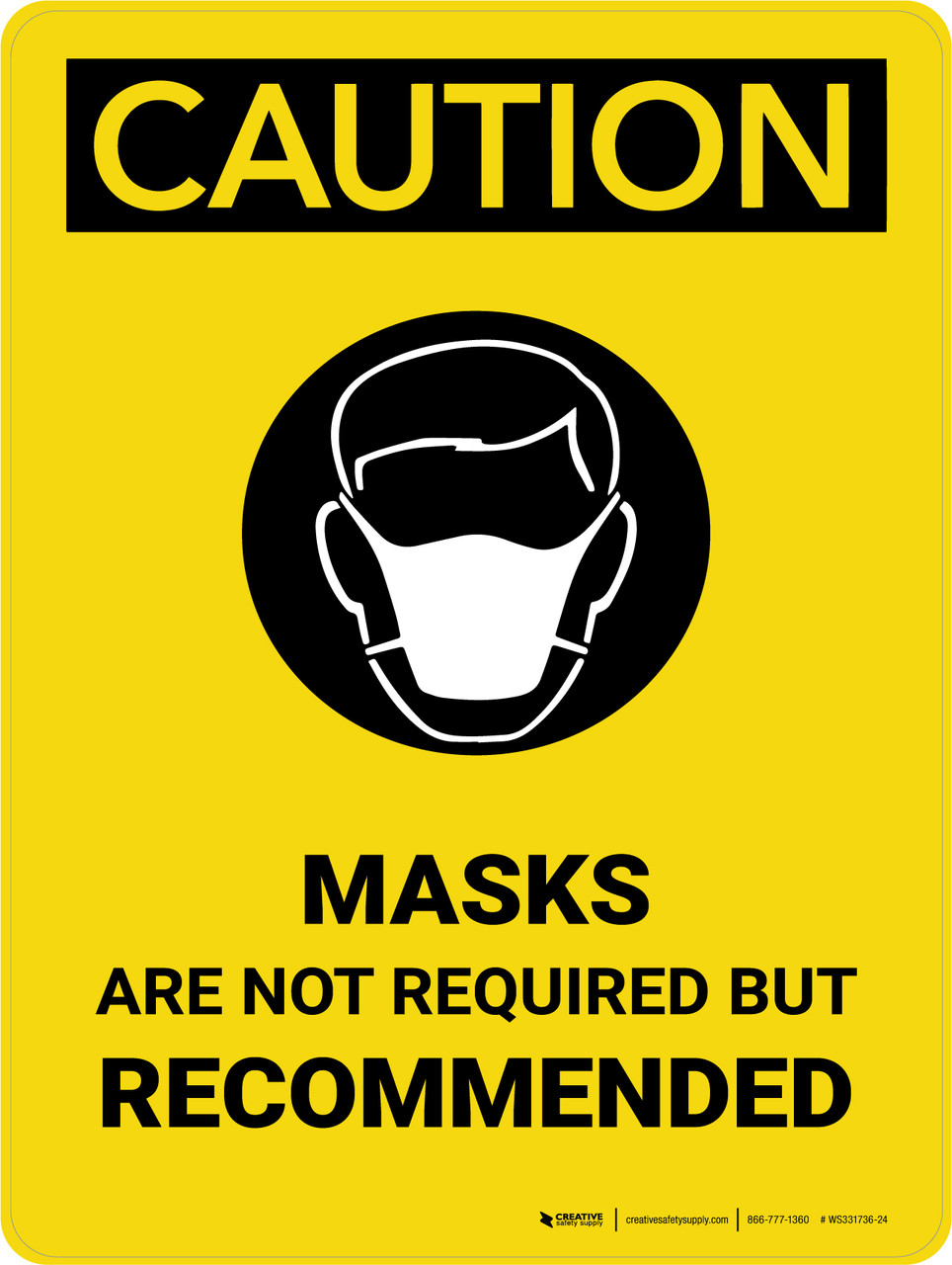 Caution: Masks Are Not Required But Recommended Portrait - Wall Sign