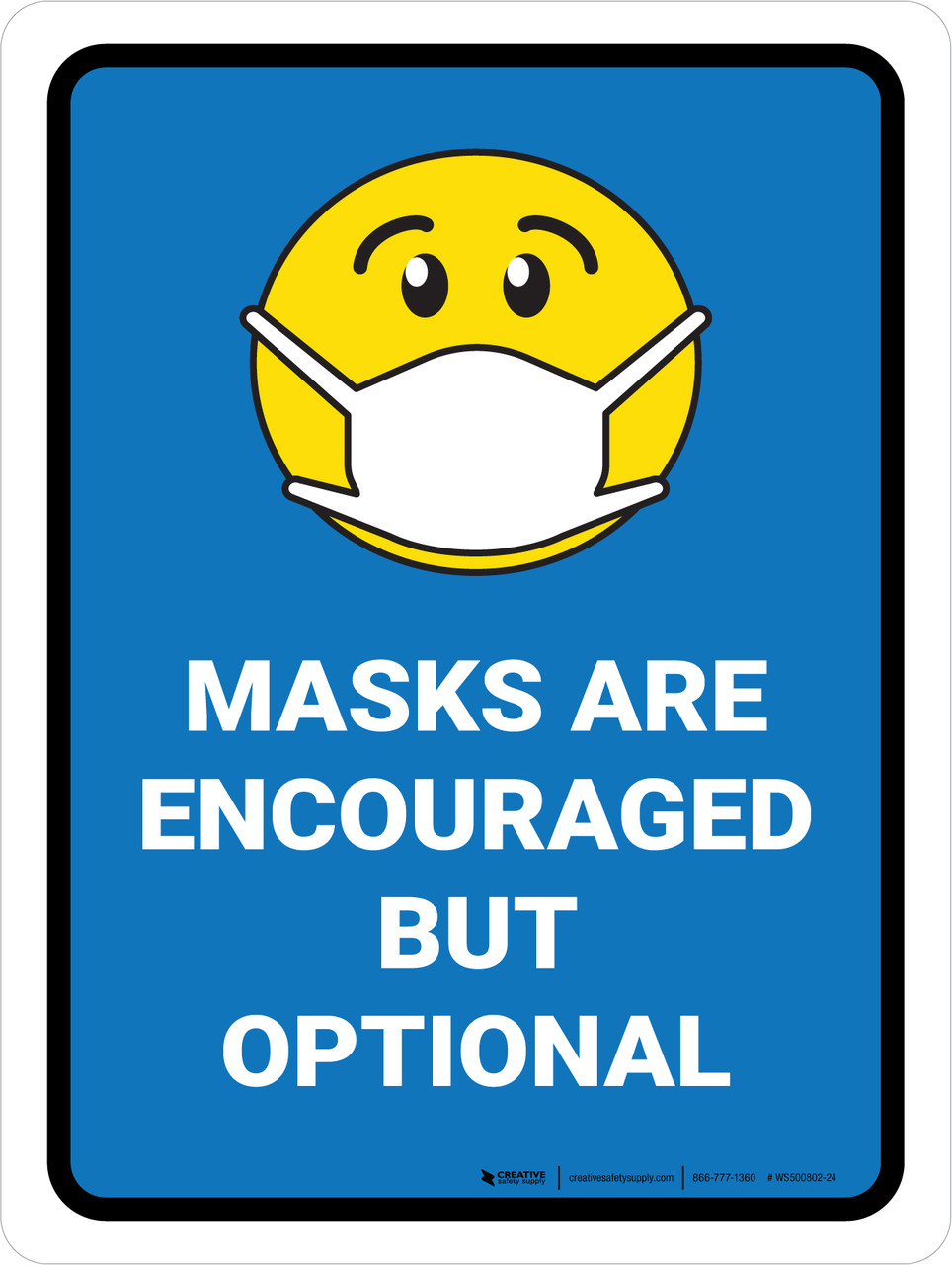 Masks Are Encouraged But Optional Blue With Emoji Portrait - Wall Sign