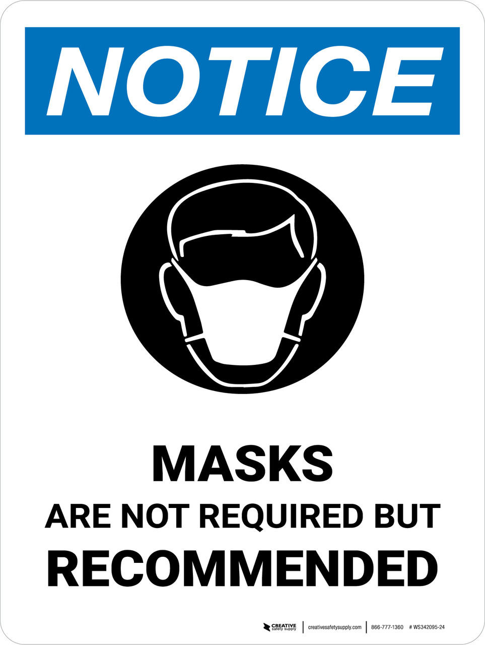 Notice: Masks Are Not Required But Recommended Portrait - Wall Sign ...