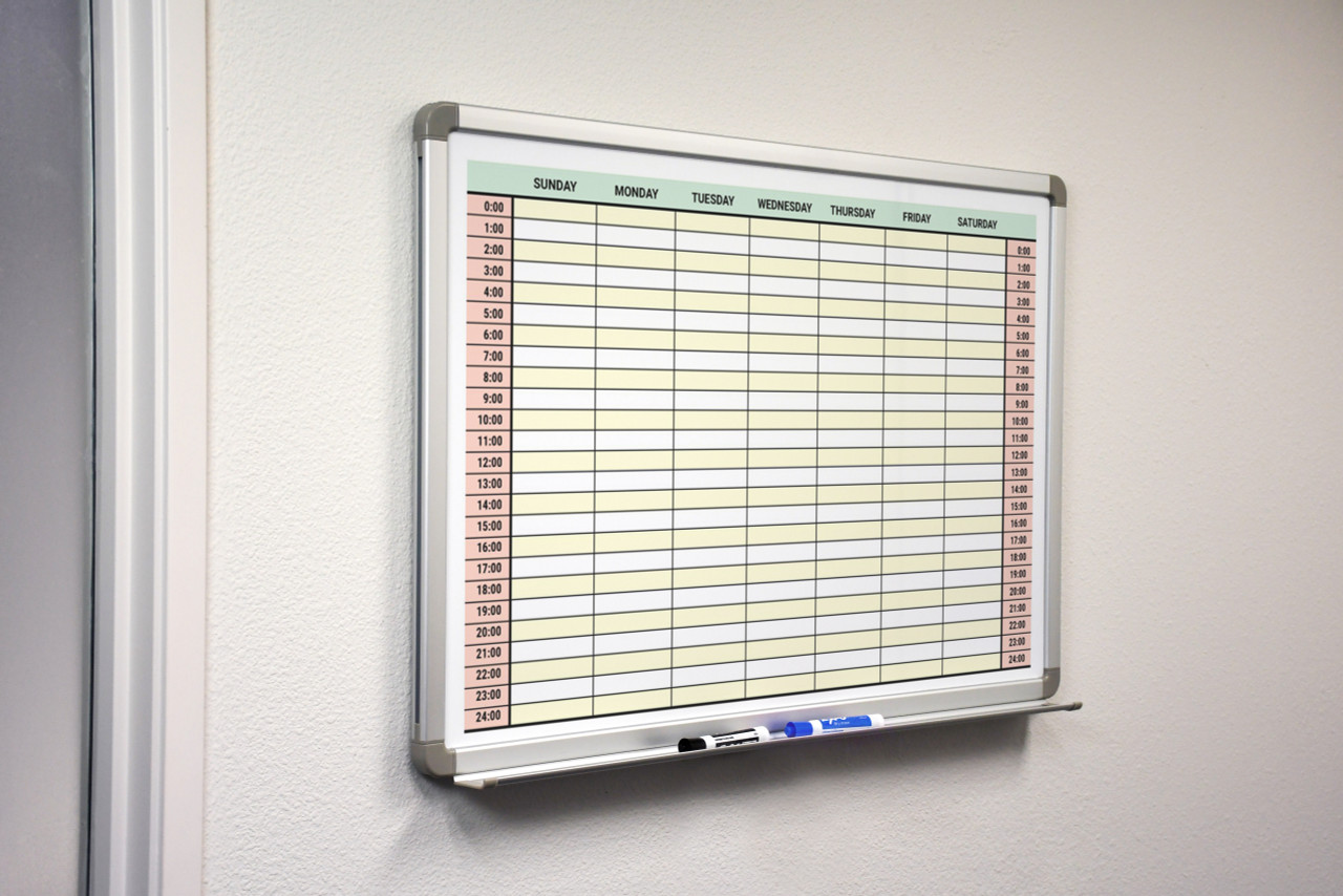 24 Hour Military Time With Color Scheduling Dry Erase Board