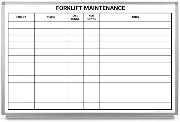 Forklift Maintenance Dry Erase Board