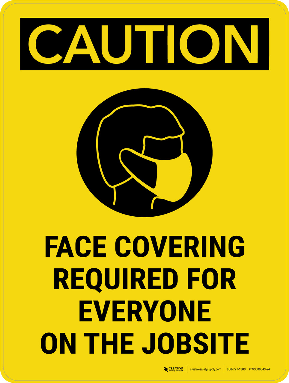 Caution: Face Covering Required For Everyone Portrait - Wall Sign