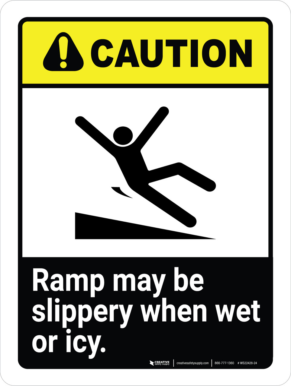 Caution: ANSI Ramp May Be Slippery When Wet or Icy Portrait - Wall Sign