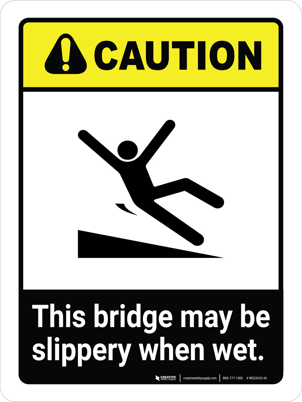 Caution: ANSI This Bridge May Be Slippery Portrait - Wall Sign ...