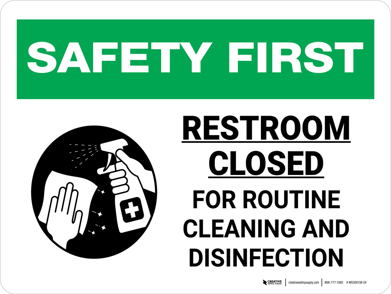 Safety First: Restroom Closed For Routine Cleaning Landscape - Wall Sign