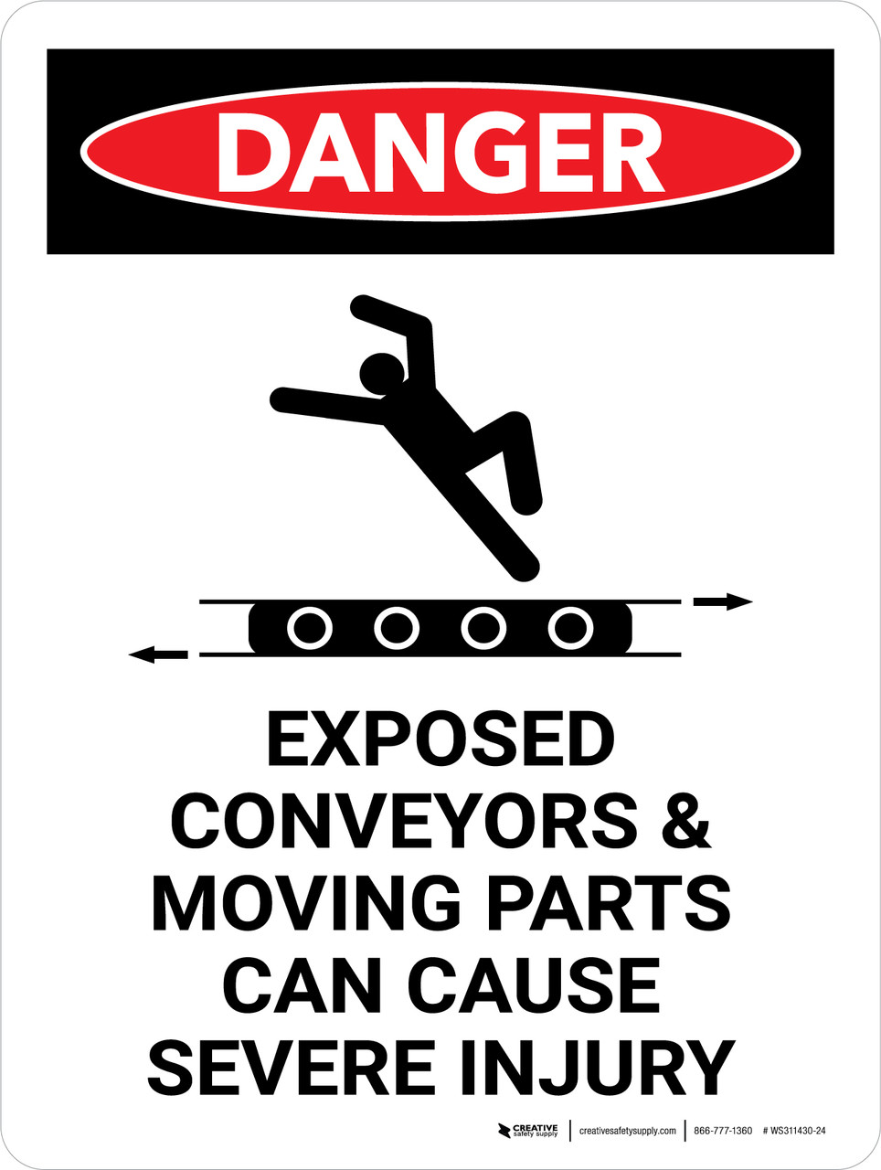 Danger: Exposed Conveyors And Moving Parts Portrait - Wall Sign ...