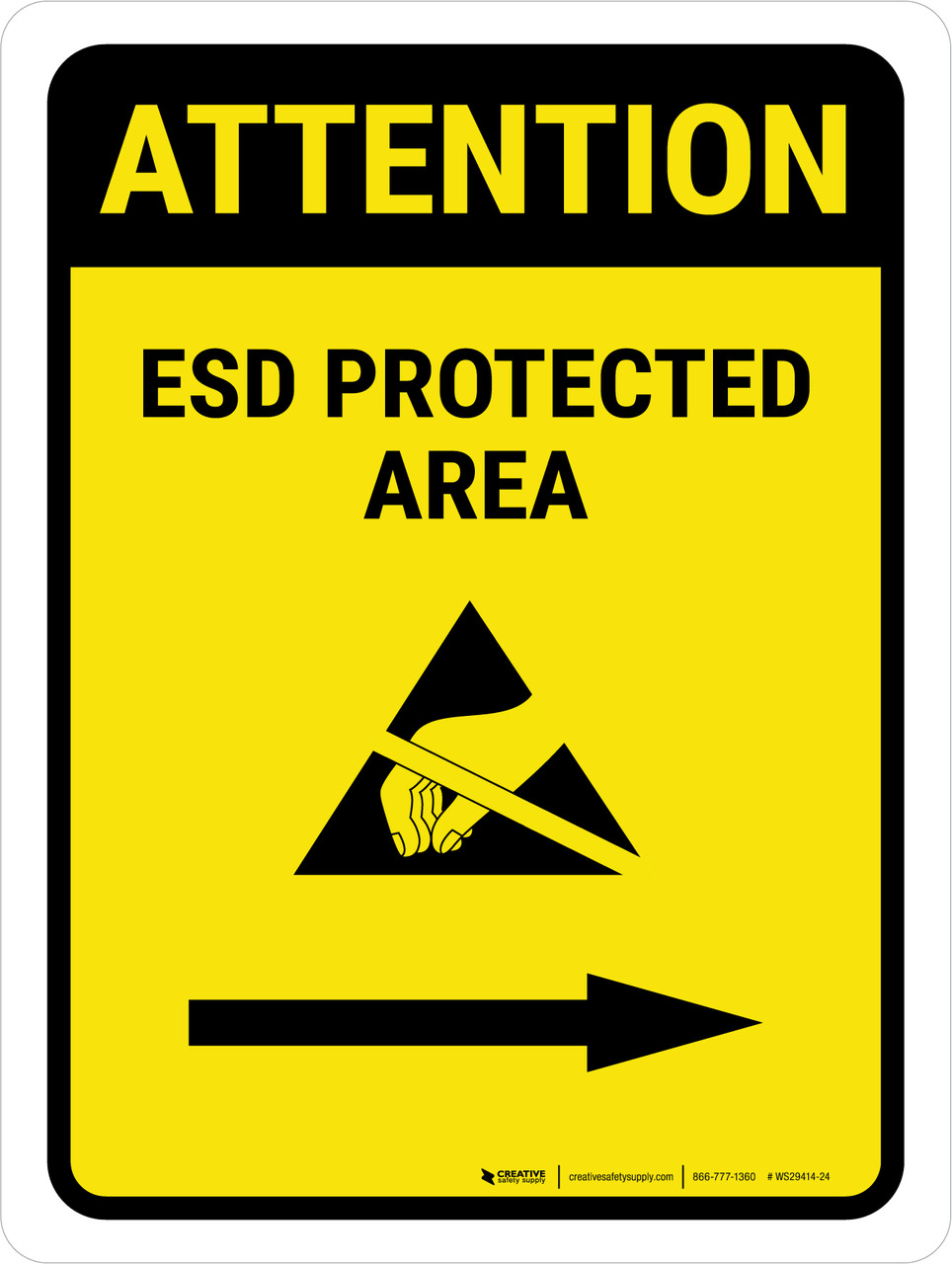 Attention: ESD Protected Area Right Arrow Portrait - Wall Sign ...