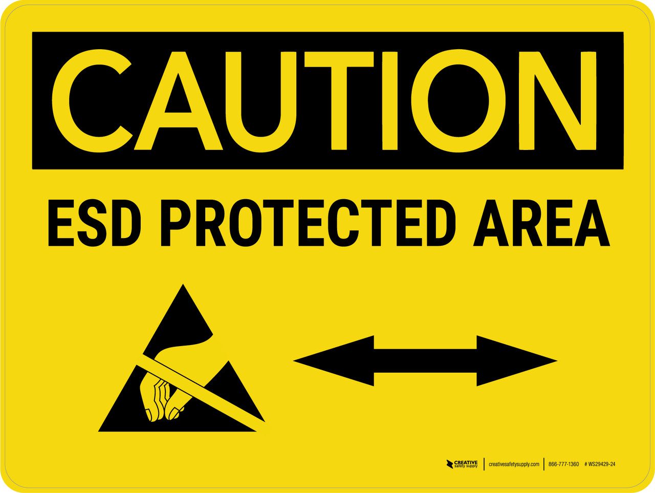 Caution: ESD Protected Area Bidirectional Arrow Landscape - Wall Sign ...