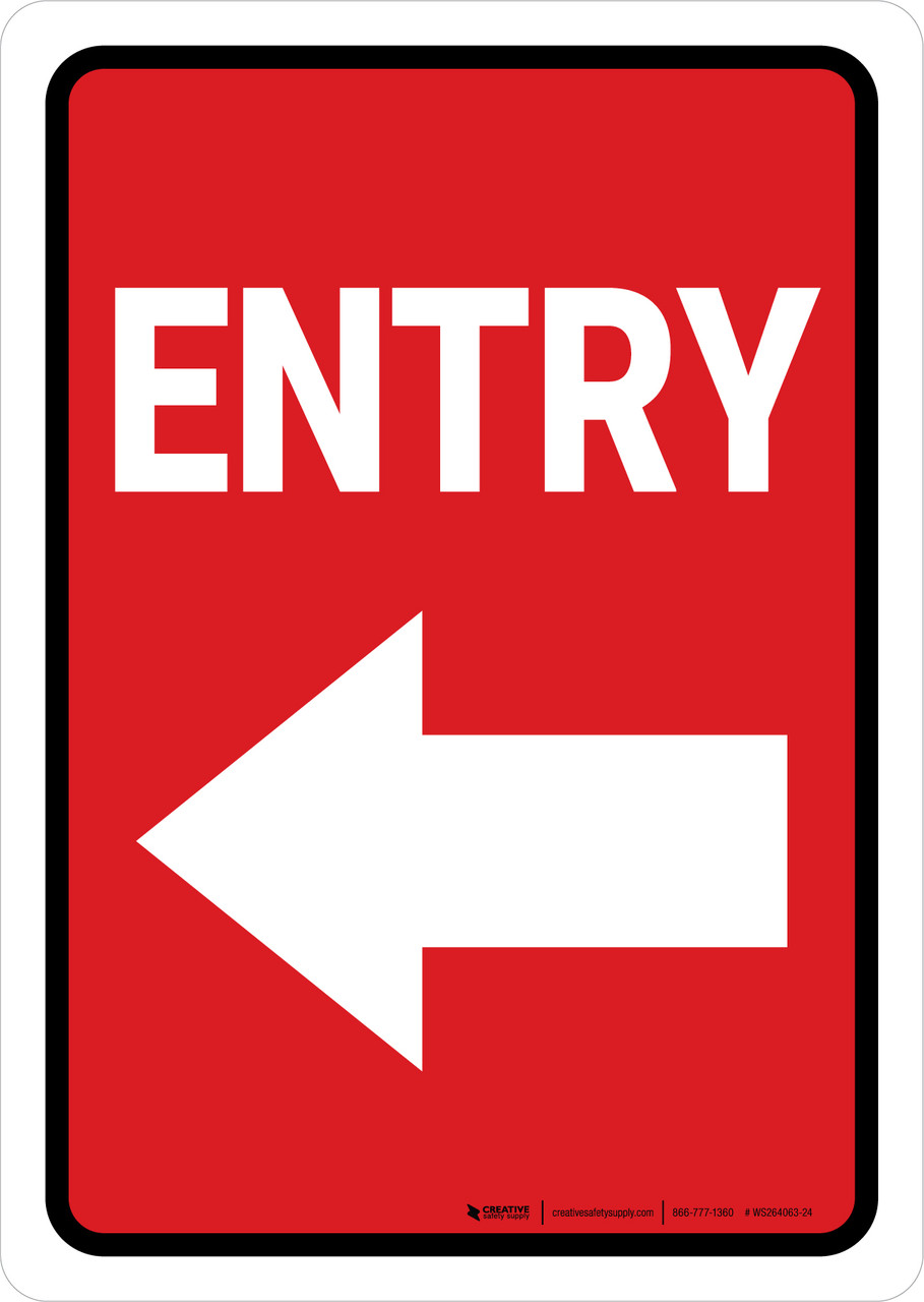 Entry Left Arrow Red Portrait - Wall Sign