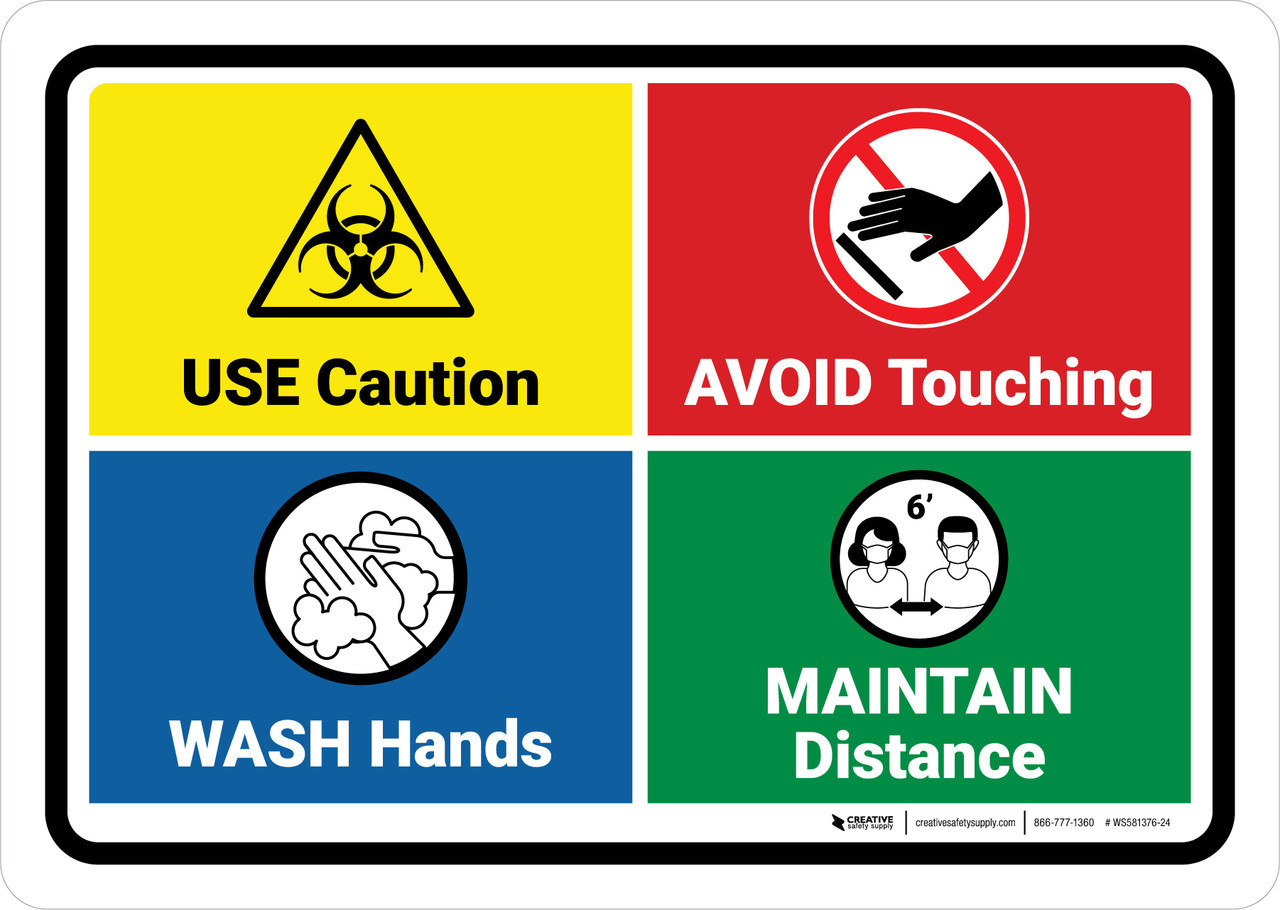 Use Caution COVID-19 with Icons v3 Landscape - Wall Sign